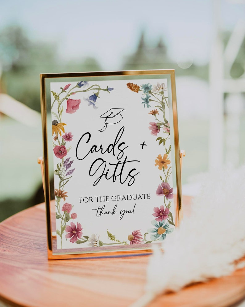 Wildflower Graduation Oval Photo Thank You Card Template | Boho ...