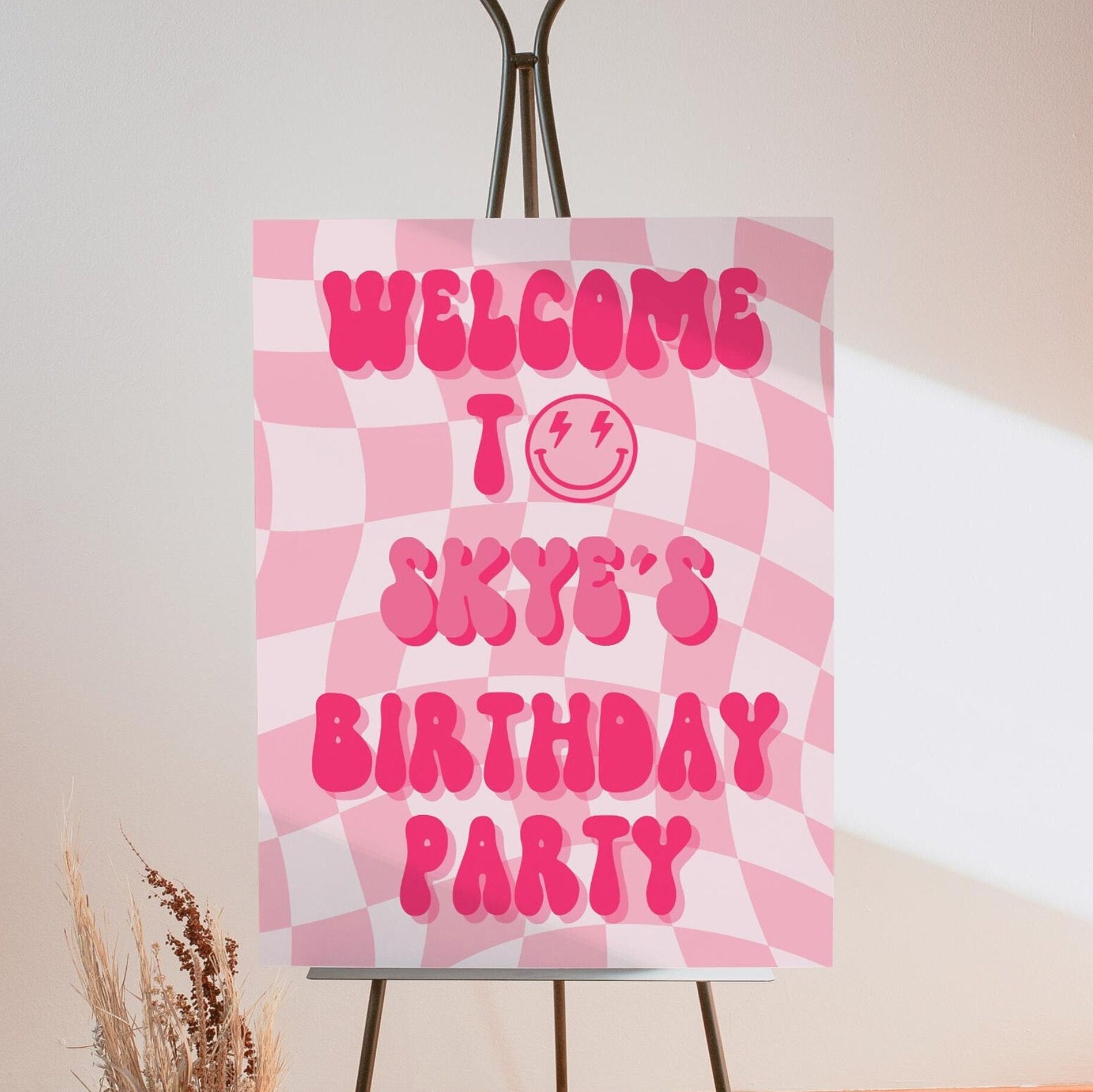 Editable SMILEY Welcome Sign Template Retro Pink Smile Face - Etsy