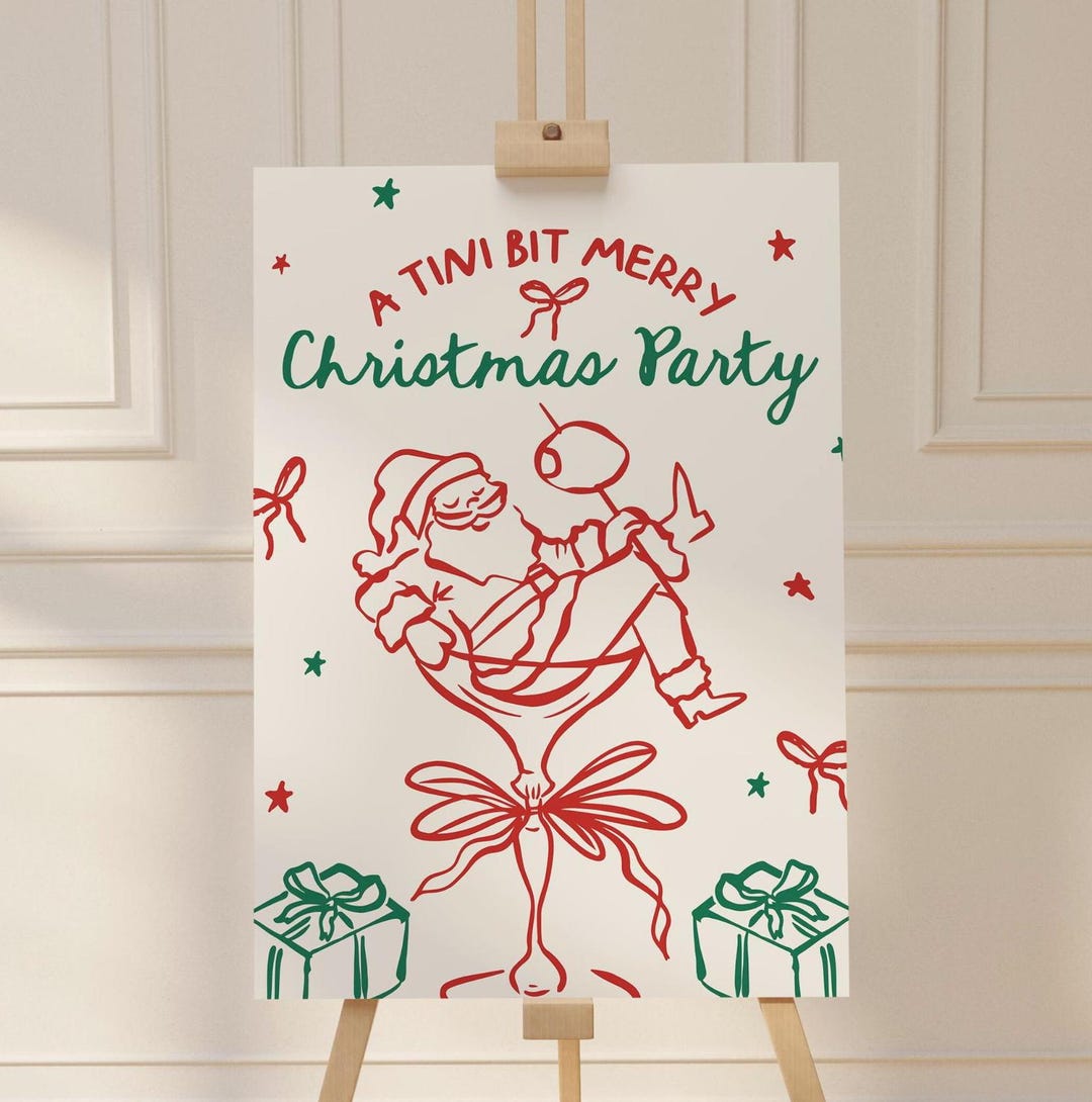 A Tini Bit Merry Welcome Sign Hand Drawn Template | Santa in Martini ...