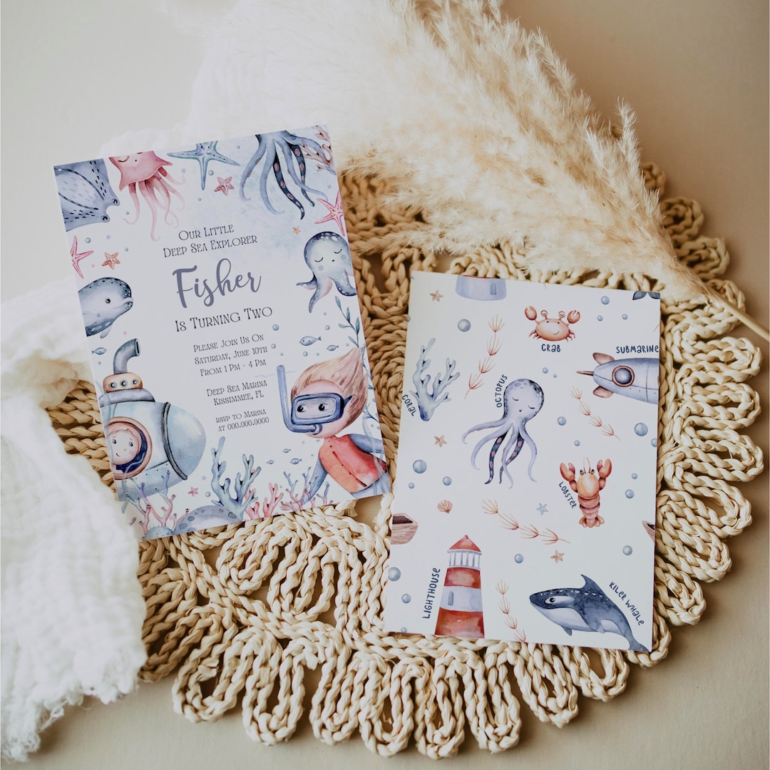 Under the Sea Birthday Invitation | Editable Nautical Deep Diver ...