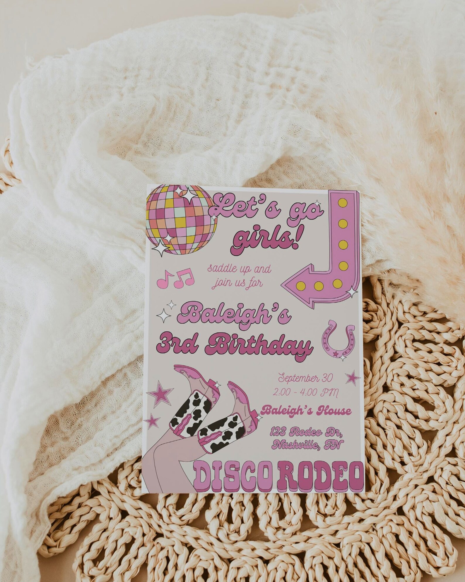 Editable DISCO RODEO Birthday Invitation Template | Western Cowgirl ...