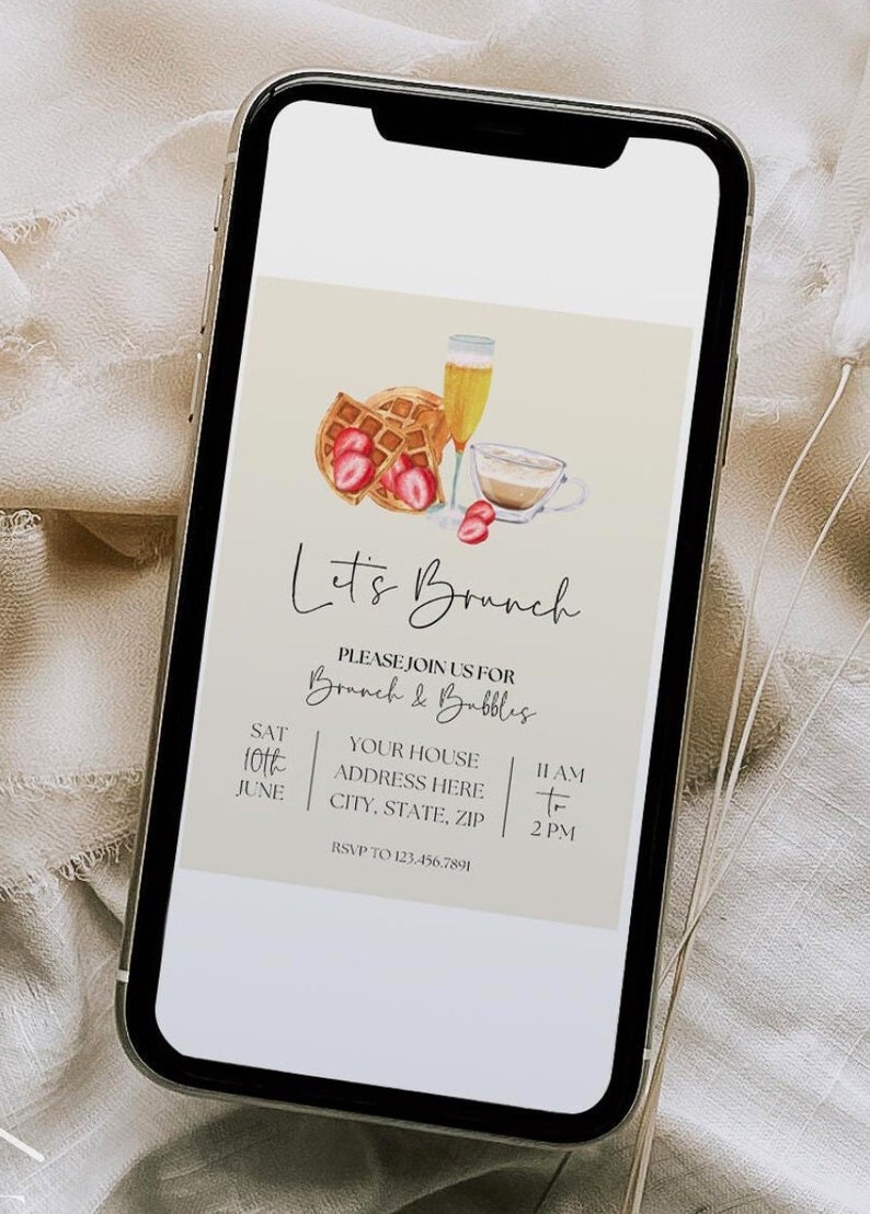 Editable Let's Brunch Invitation Template | Minimal Brunch & Bubbles ...