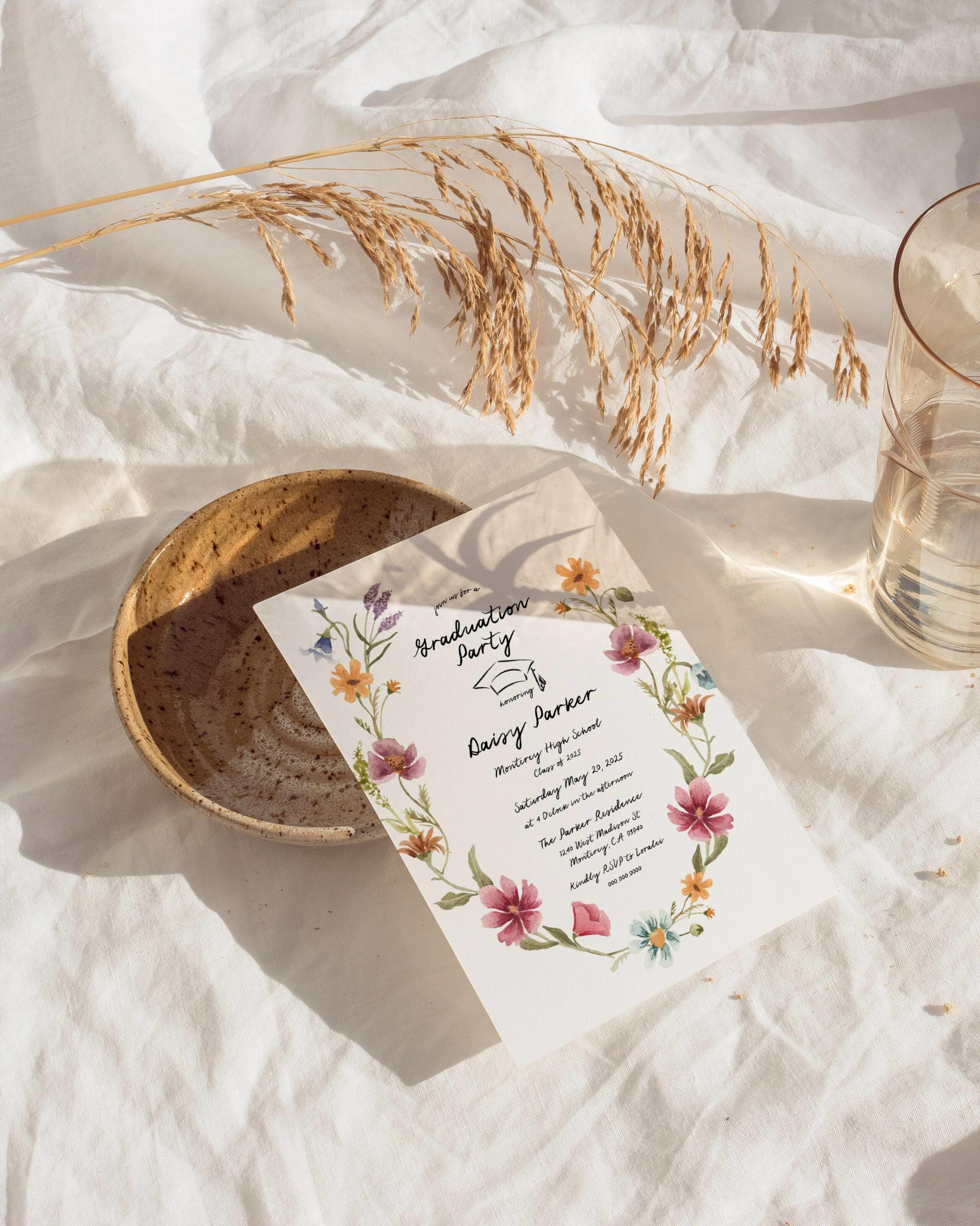 Wildflower Graduation Invitation Editable Template | Wildflowers Grad ...
