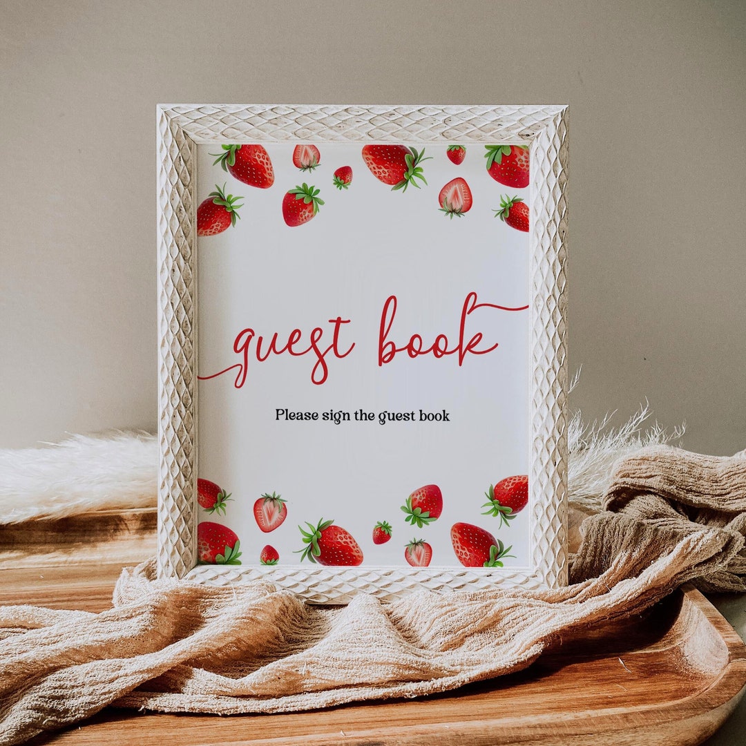 Strawberry Guest Book Sign Template | Berry Sweet Sign | Baby Shower ...
