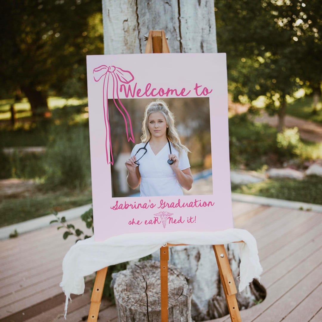 Hand Drawn Bow RN Nurse Graduation Welcome Sign Template | She Earned ...