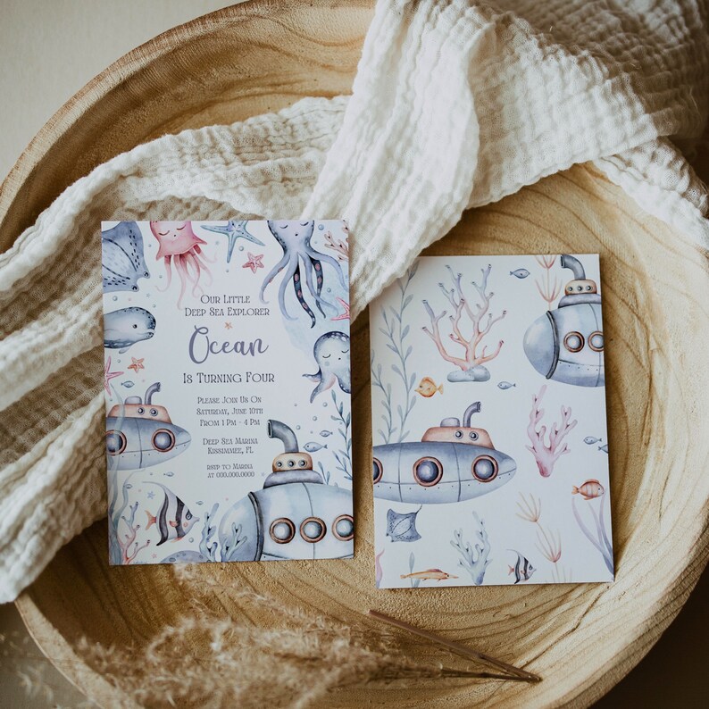 Under the Sea Birthday Invitation Editable Ocean Submarines - Etsy