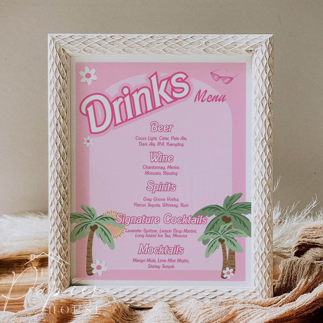 MALIBU Barb Doll Drinks Menu Template Signature Drinks Menu Retro Barb ...