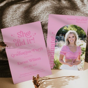 Pink Retro Graduation Invitation Template Graduation Announcement 2024 ...