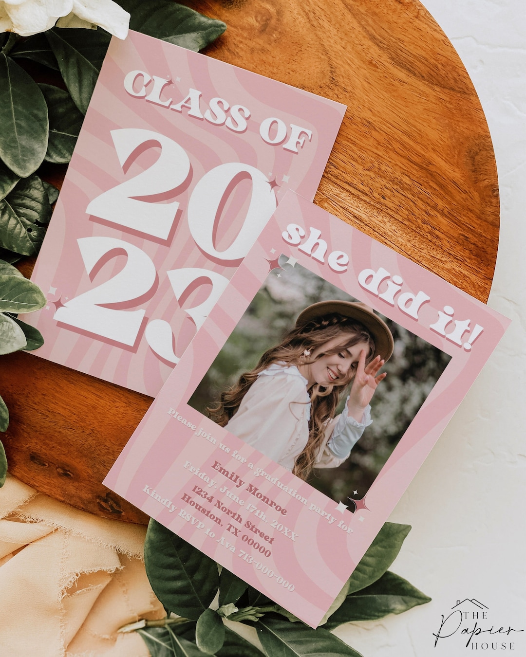 Groovy Pink Graduation Announcement Template | Retro Graduation Invite ...