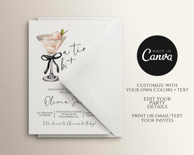 Plantilla de invitación de cumpleaños con martini de lichi / Invitación ...