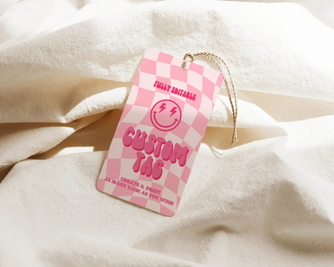 Smiley Retro Gift Tag Template | Editable Thank You Tag | Birthday ...