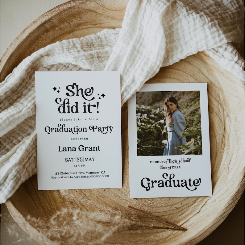 Retro Boho Graduation Invitation Template | Graduation Announcement ...