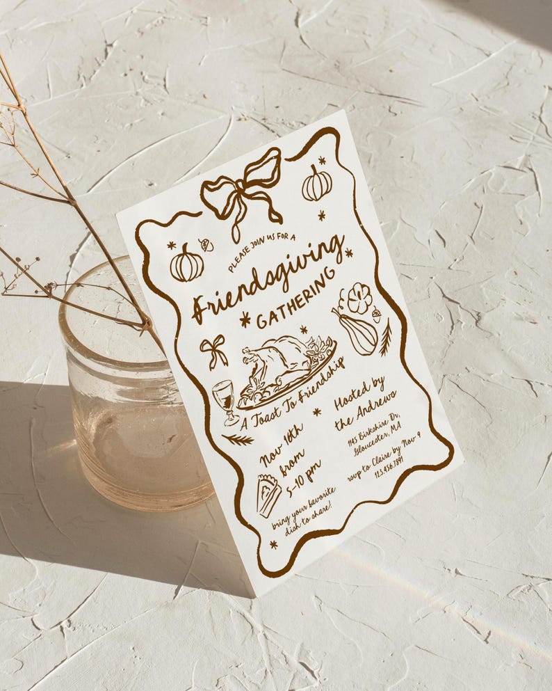 Friendsgiving Party Welcome Sign Hand Drawn | Whimsical Thanksgiving ...