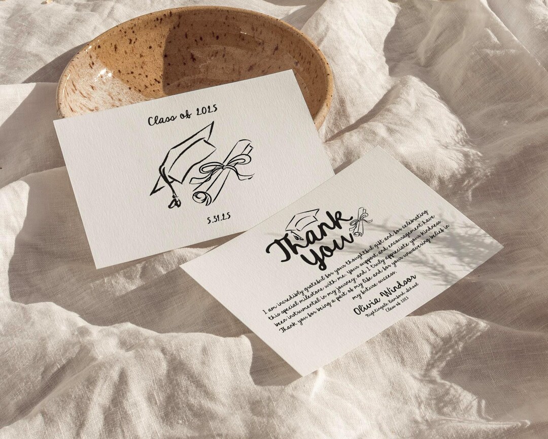 Hand Drawn Graduation Thank You Card Template | Cap & Diploma Thank You ...