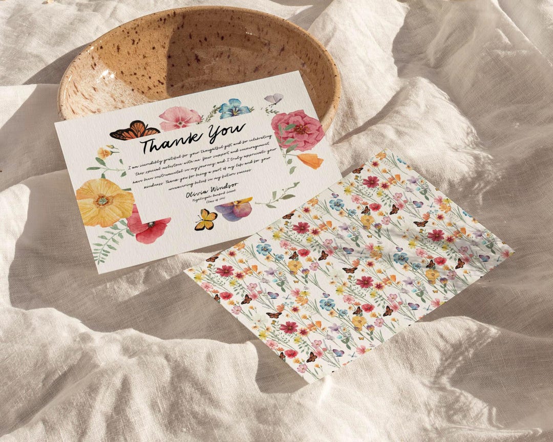 Wildflower Graduation Thank You Card Template, Grad Thank You Note ...