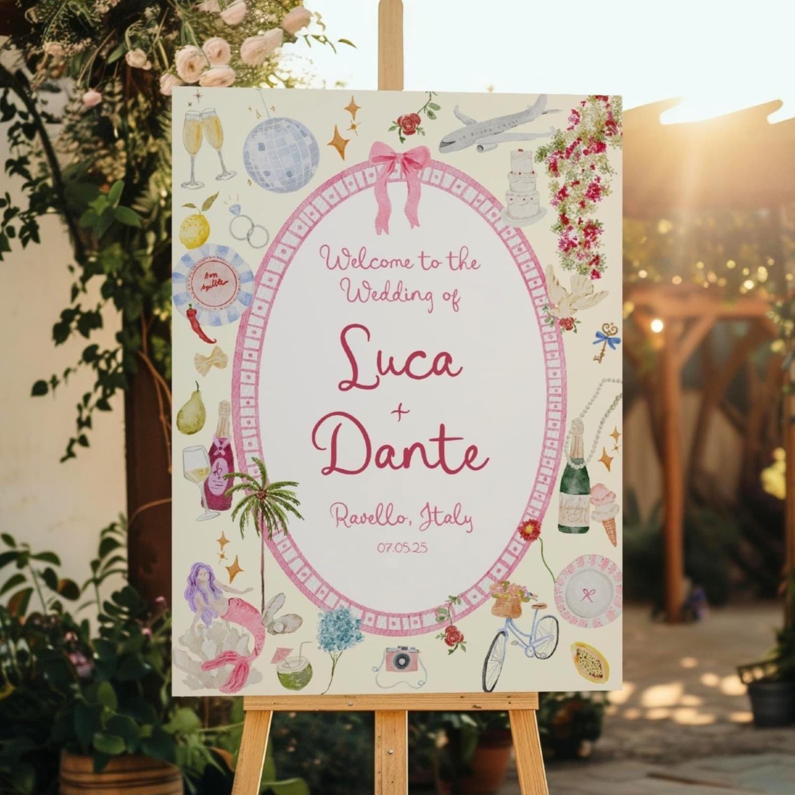 Whimsical Wedding Welcome Sign | Dolce Vita Collection | Summer Italian ...