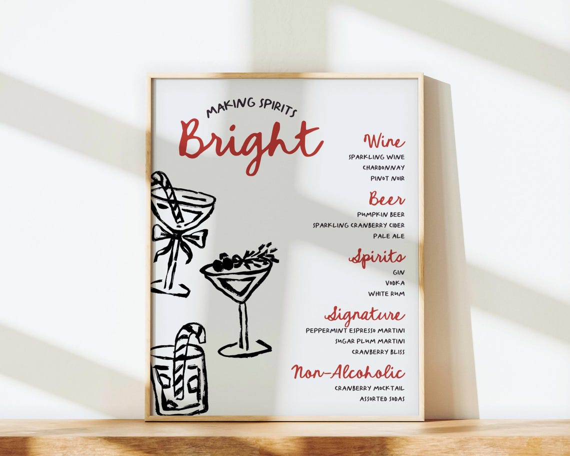 Christmas Cocktail Menu Sign Editable | Holiday Cocktail Sign ...