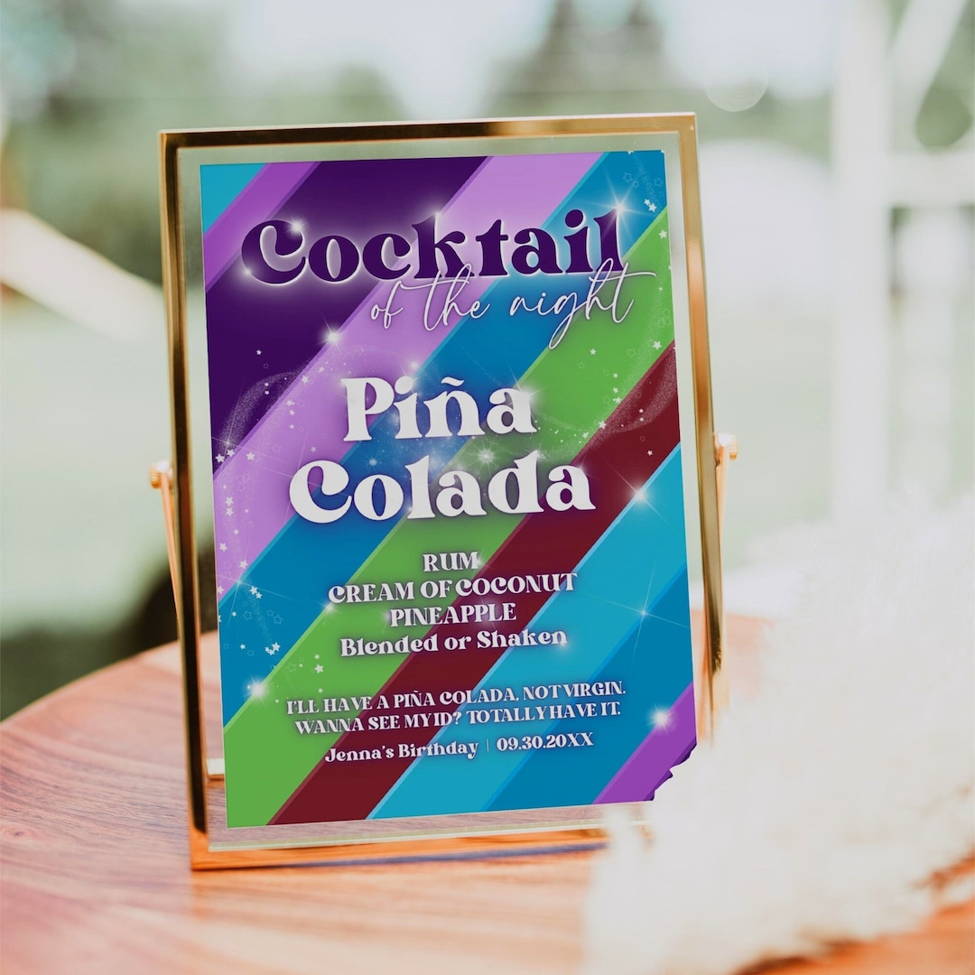 Cocktail Drink Sign Template | 13 GOING ON 30 | Signature Drink | Drink ...