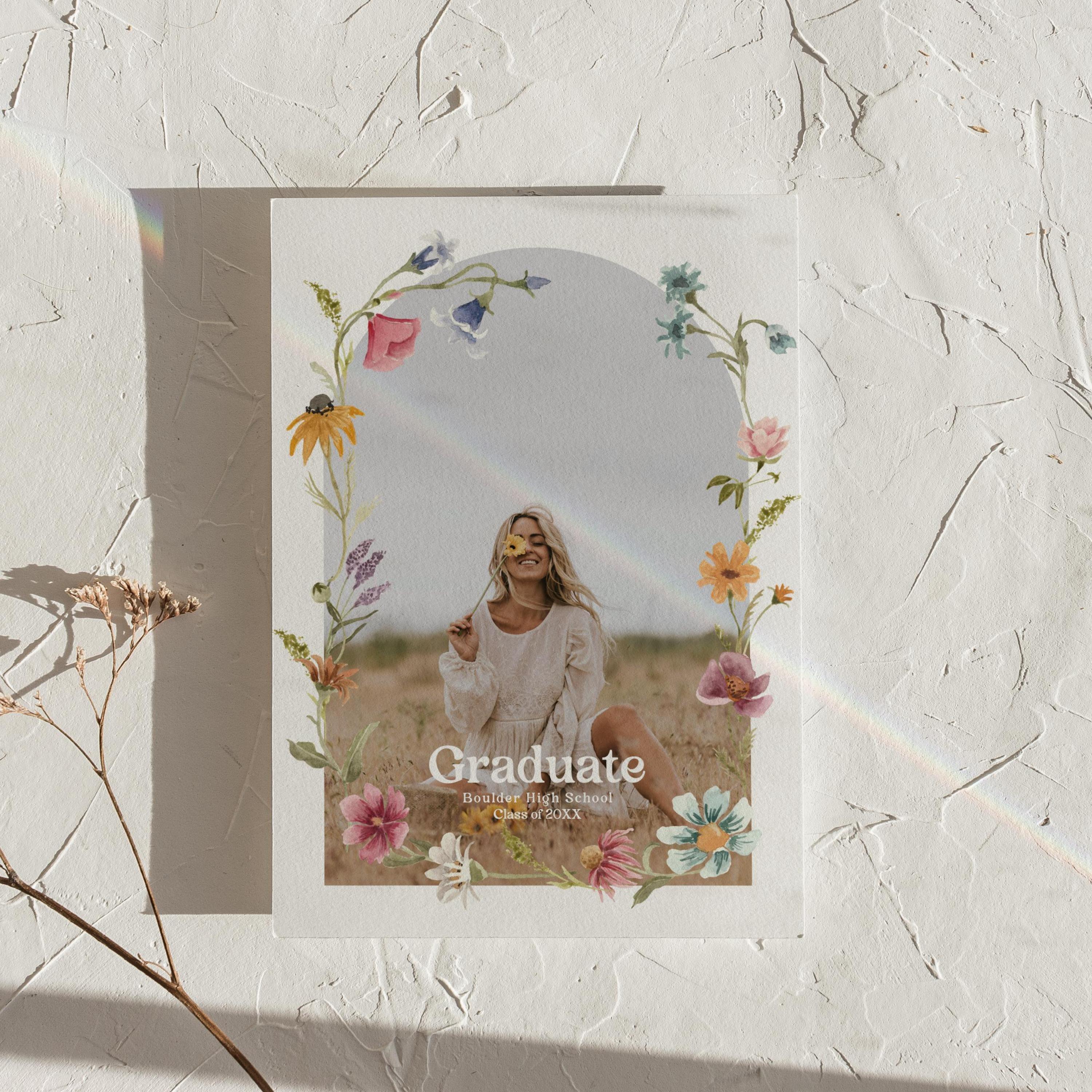 Wildflower Graduation Photo Invitation, Boho Floral Grad Announcement ...
