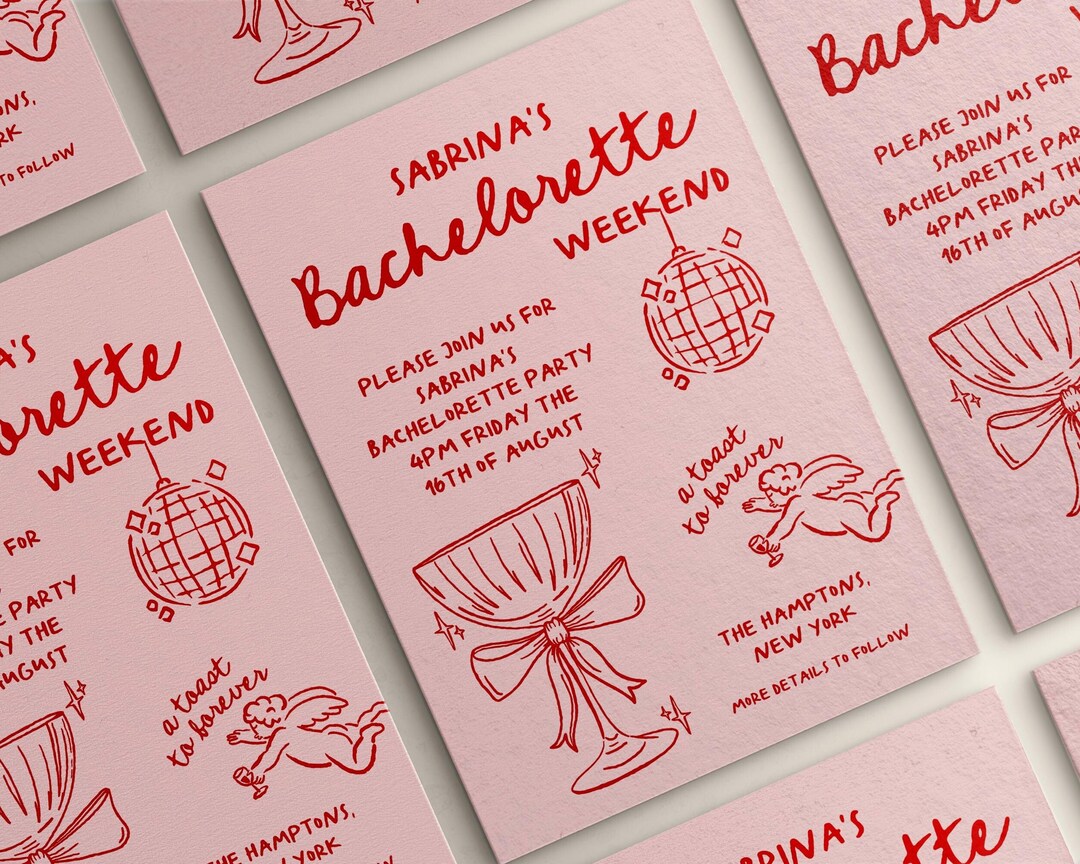 Hand Drawn Bachelorette Invitation Itinerary Editable Template ...