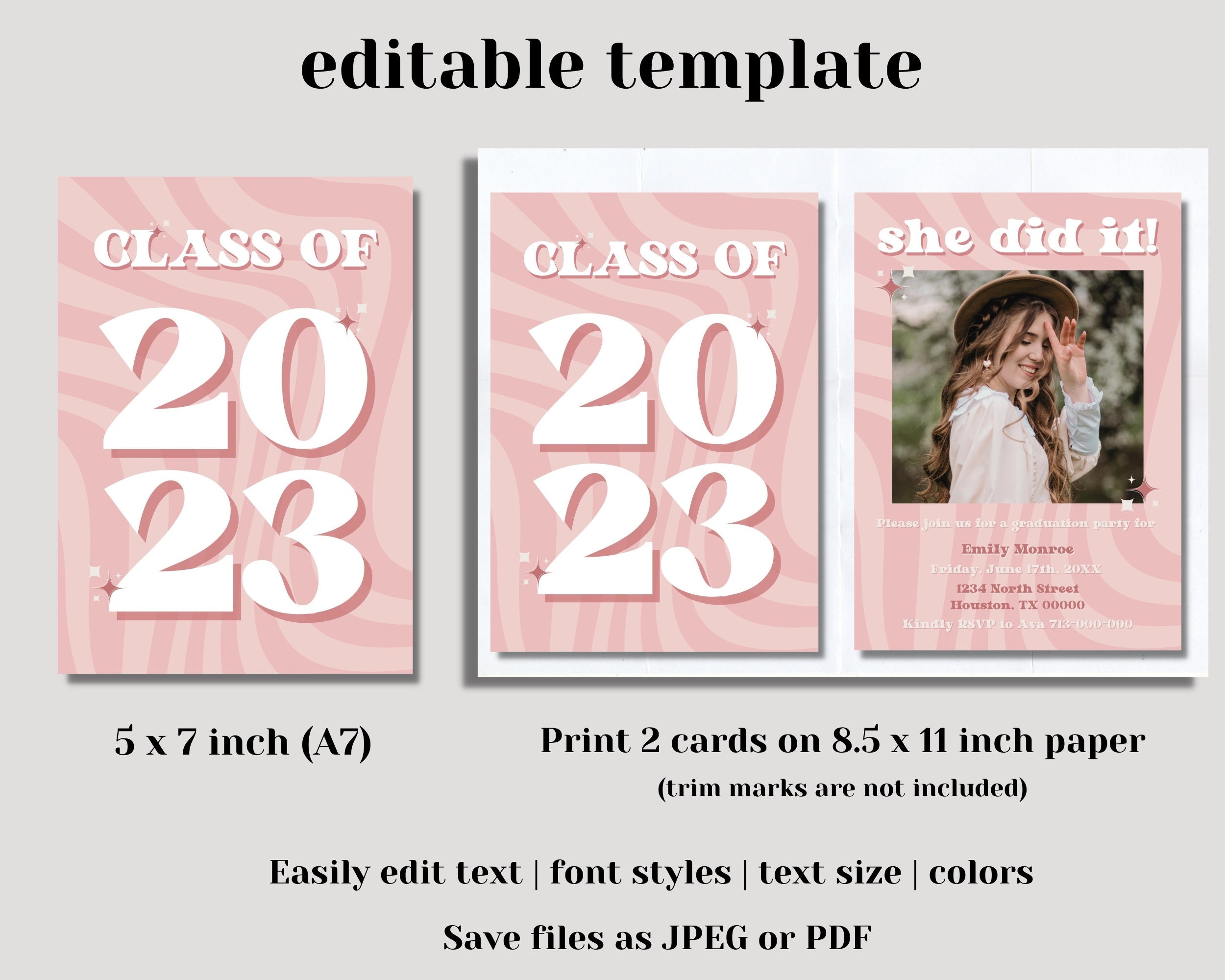 Groovy Pink Graduation Announcement Template | Retro Graduation Invite ...