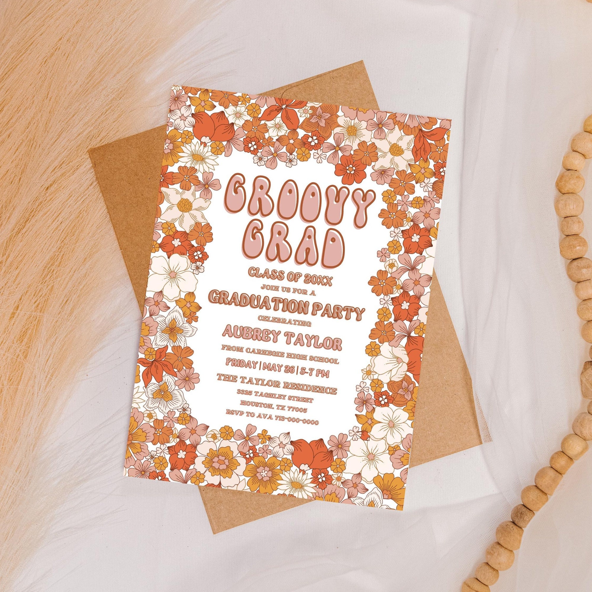 GROOVY Graduation Invitation Template Hippie Retro 70s - Etsy