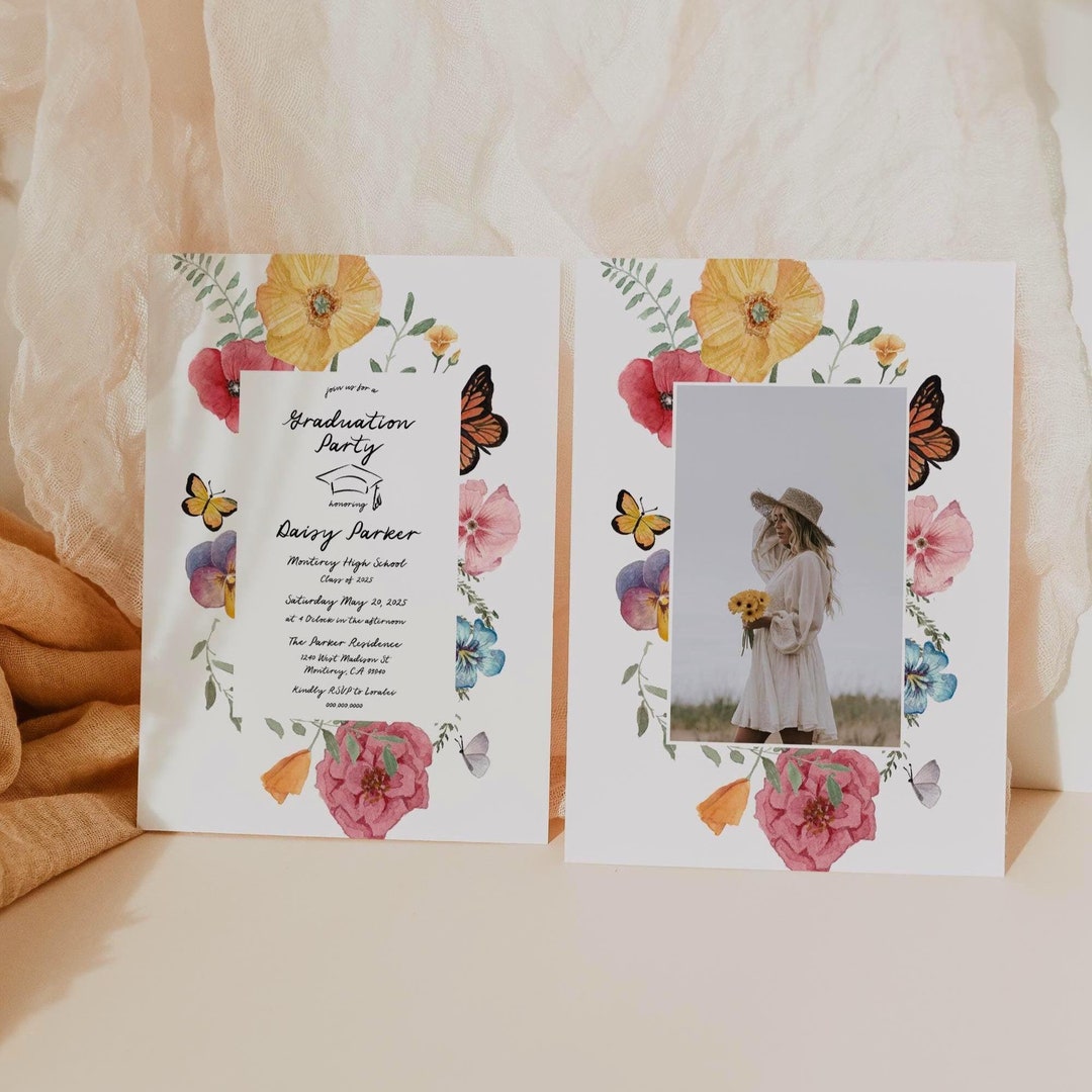 Wildflower Graduation Invitation Editable Template, Graduate ...