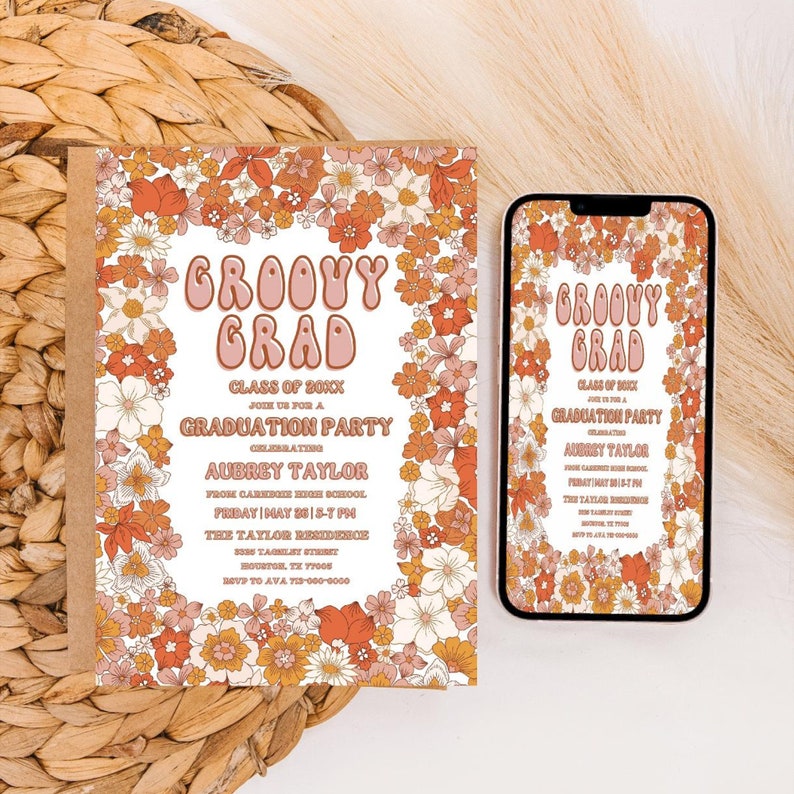 GROOVY Graduation Invitation Template Hippie Retro 70s - Etsy