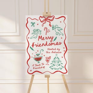 Merry Friendsmas Party Welcome Sign Hand Drawn | Whimsical Christmas ...
