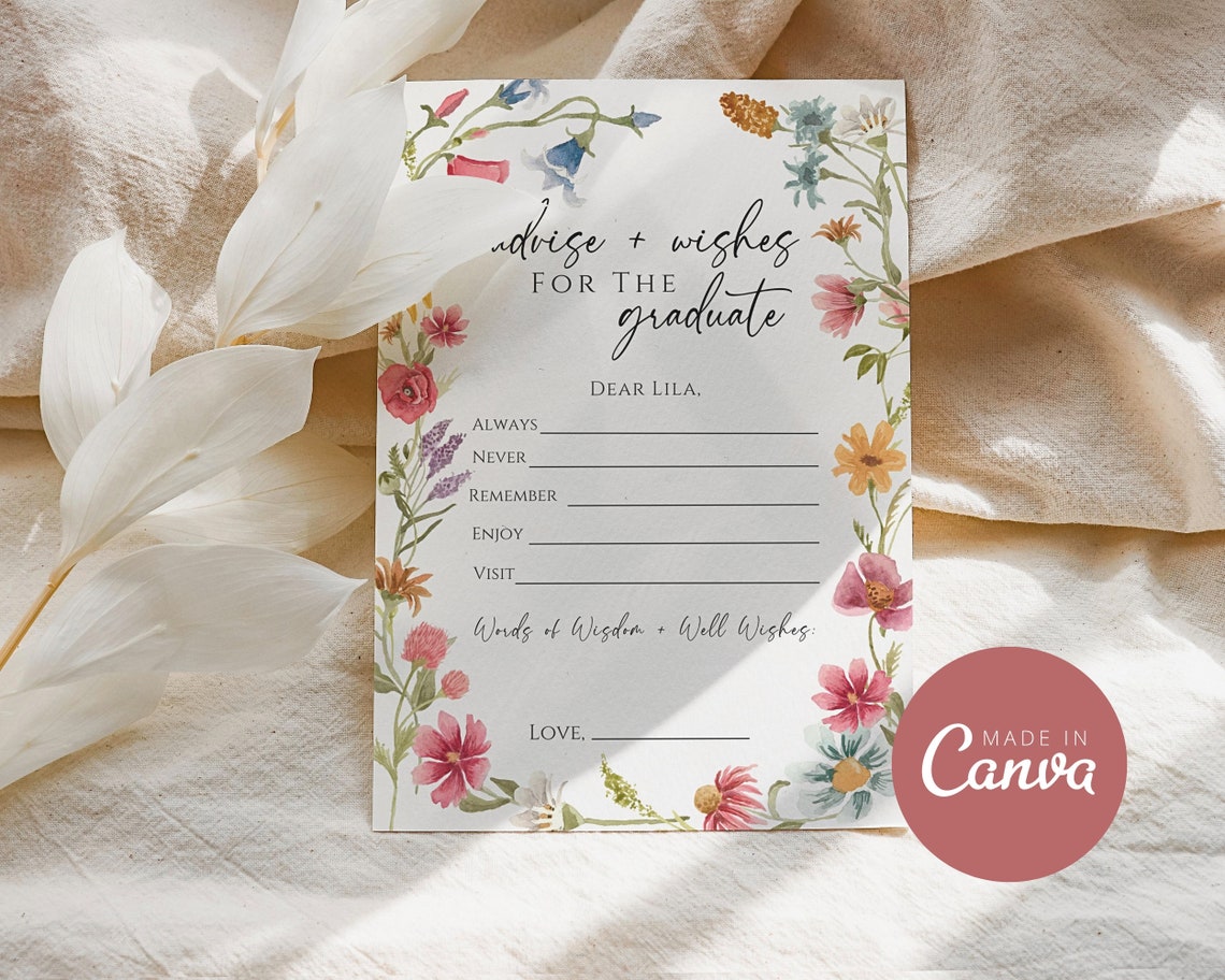 Wildflower Advice + Well Wishes Card Template | Floral Graduation ...