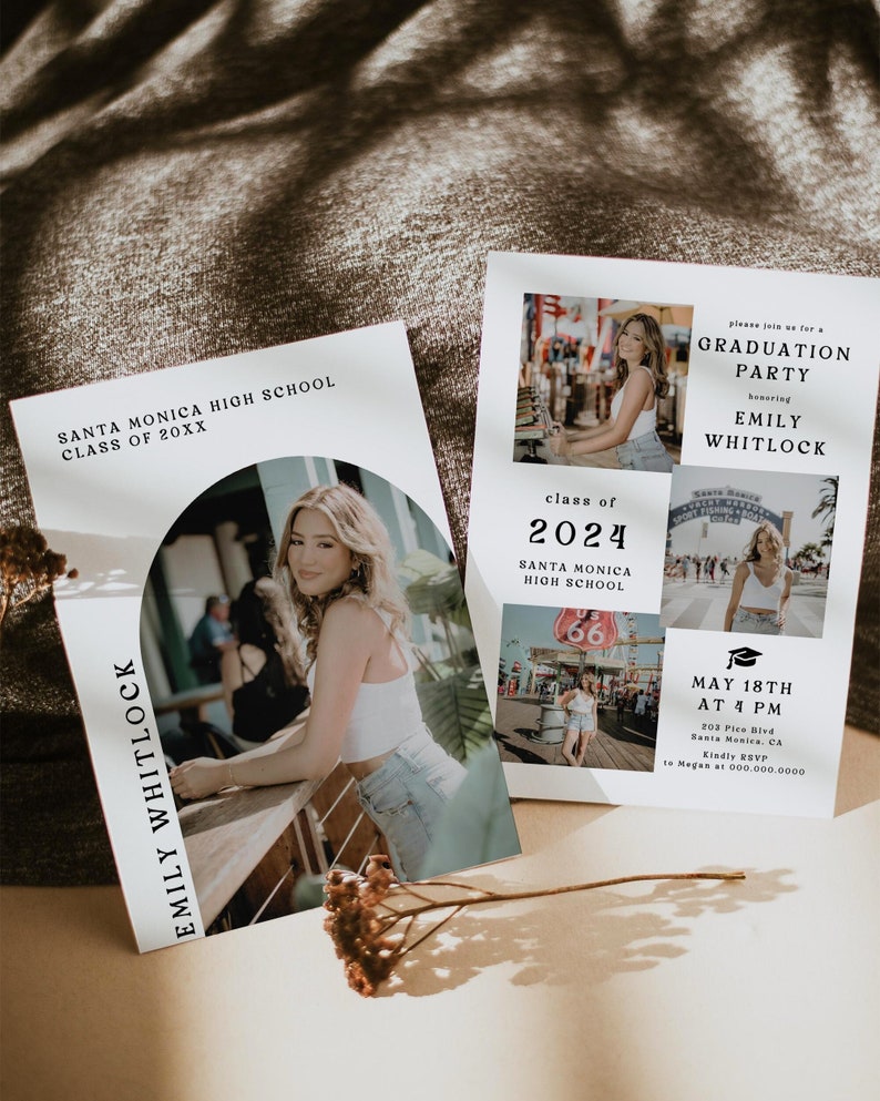 Editable Arch Photo Graduation Invitation Template | Minimal Boho ...