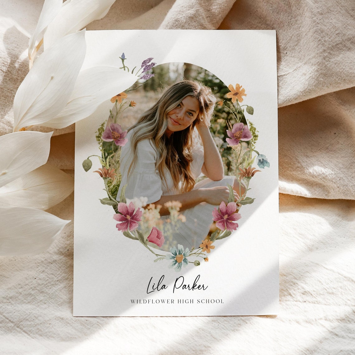 Wildflower Graduation Invitation Template | Oval Photo Grad Invite ...