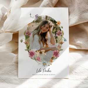 Wildflower Graduation Invitation Template | Oval Photo Grad Invite ...