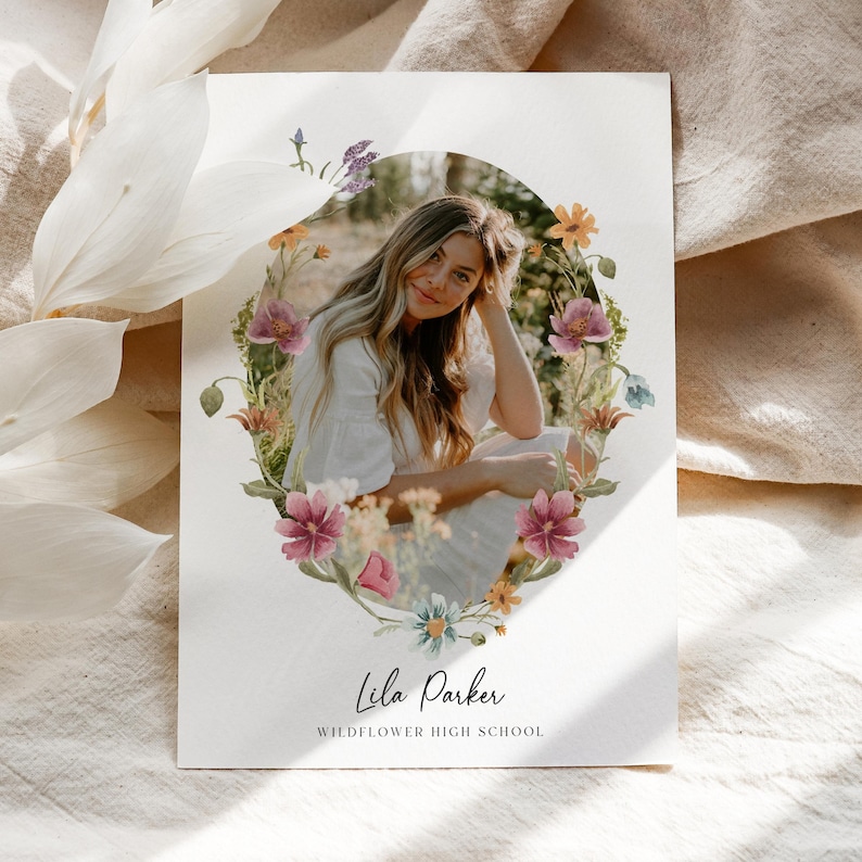 Wildflower Graduation Invitation Template | Oval Photo Grad Invite ...
