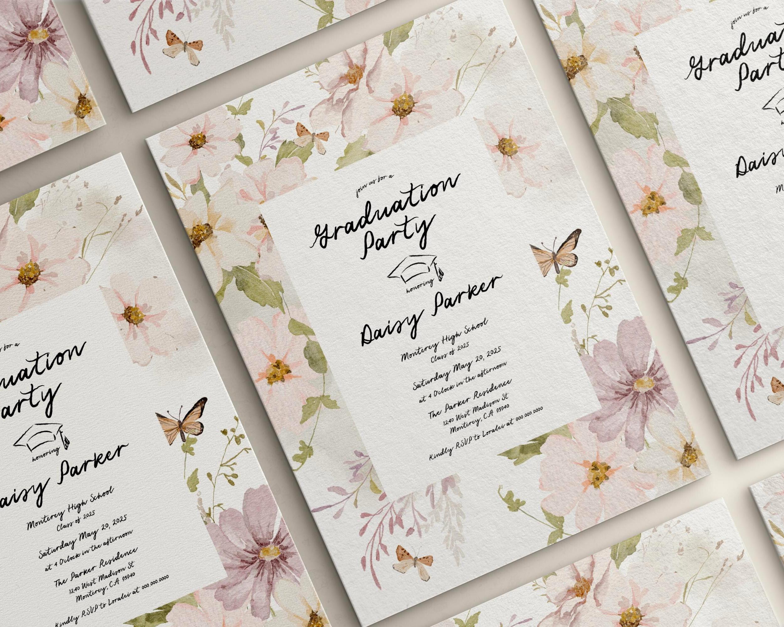 Wildflower Graduation Photo Invitation | Boho Graduation Invite ...
