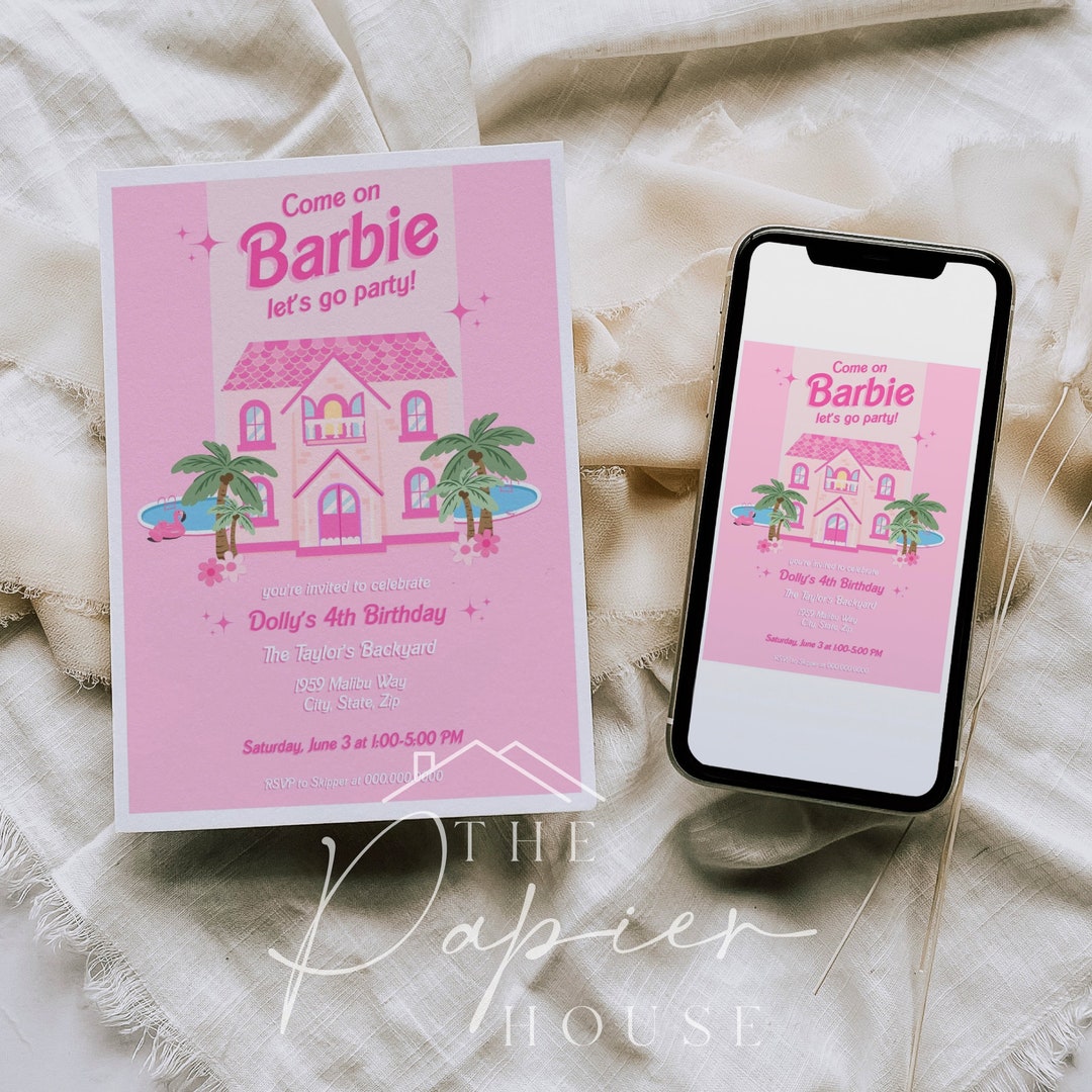 Malibu Dreamhouse Editable Birthday Invitation Template Barb Doll ...