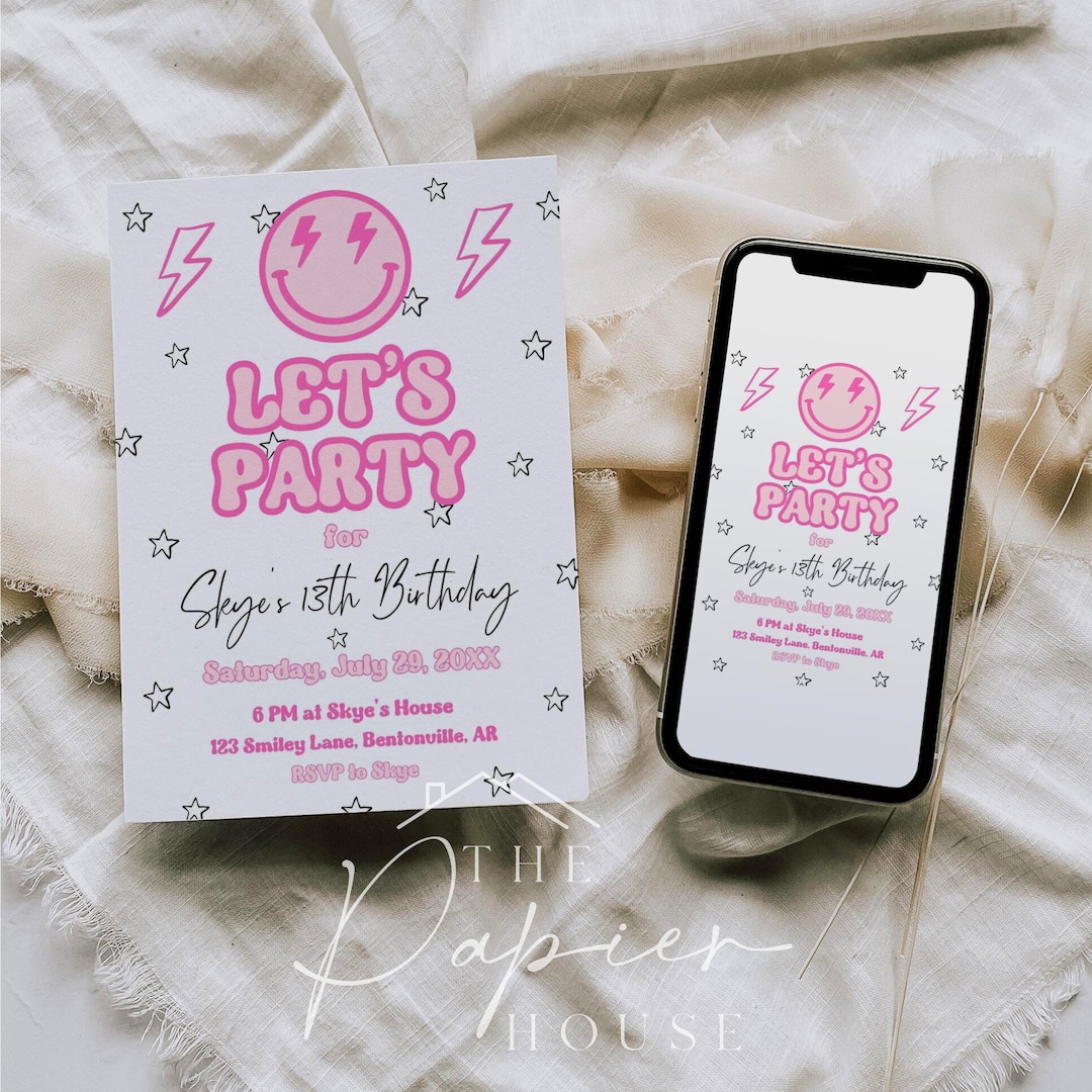 Editable Smiley Birthday Invitation Template Birthday - Etsy