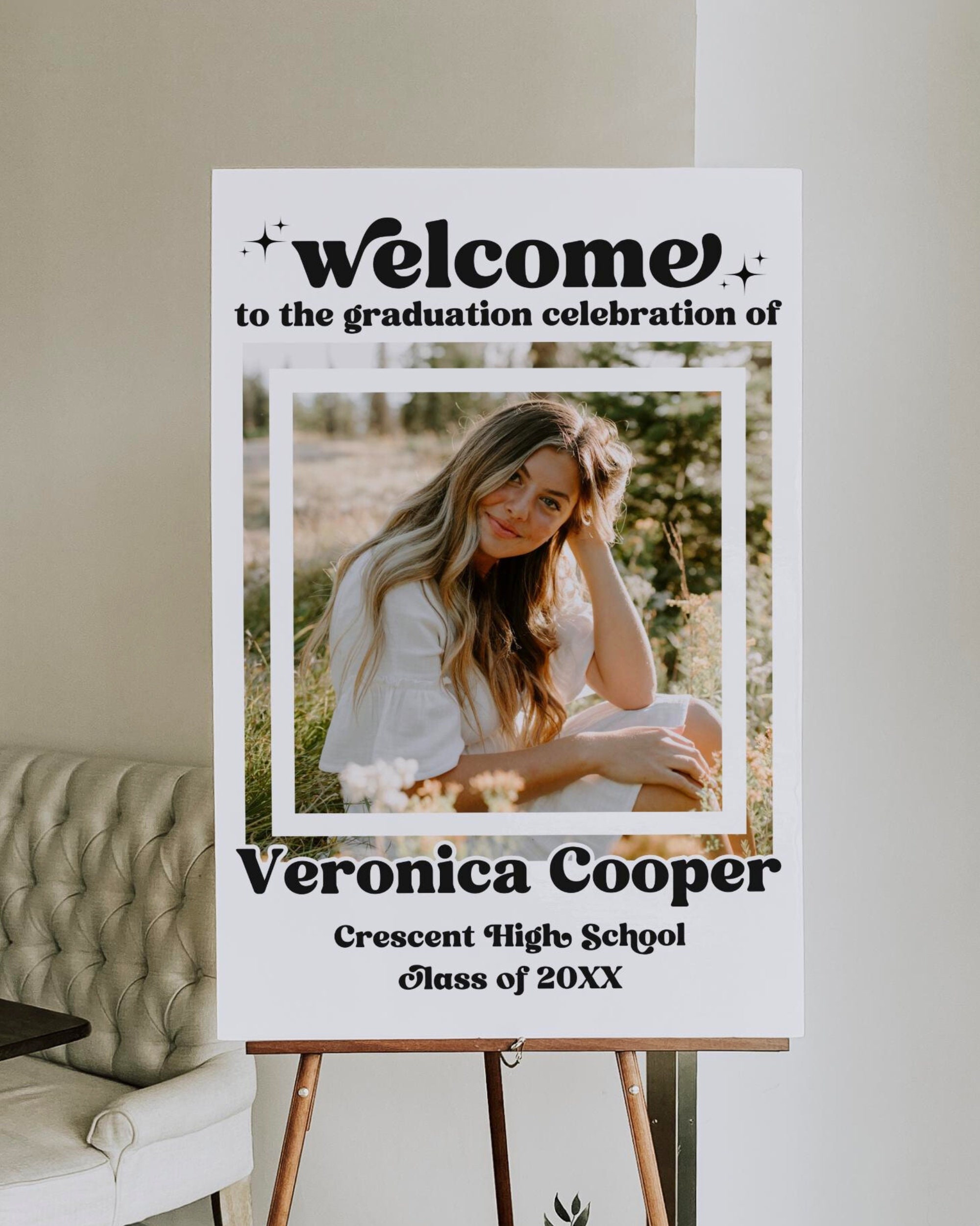 Graduation Photo Welcome Sign Canva Template | Grad Party Welcome Sign ...