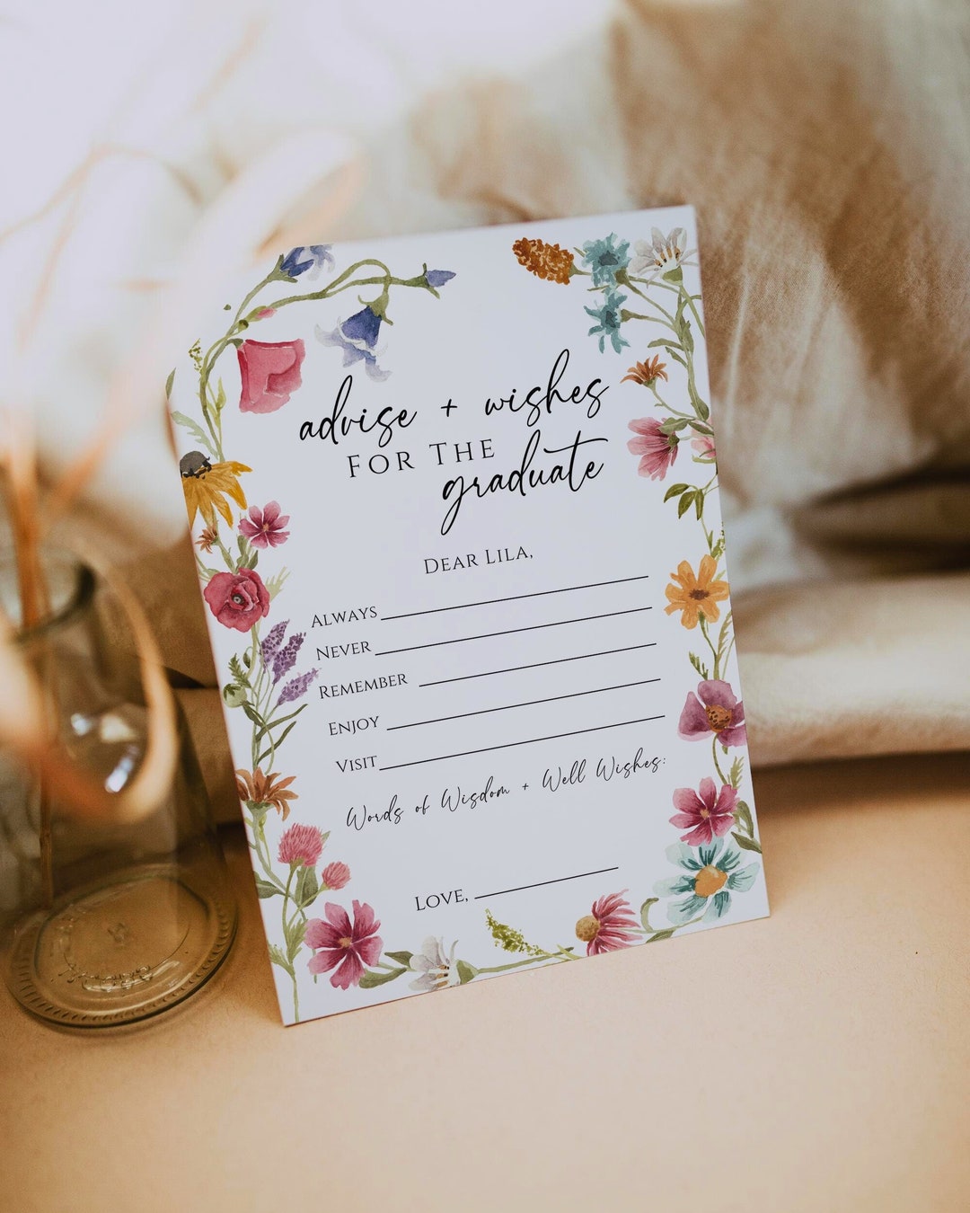 Wildflower Advice + Well Wishes Card Template | Floral Graduation ...