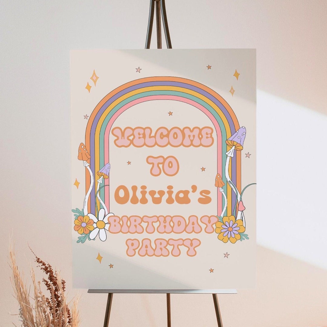 GROOVY Welcome Sign Template | Editable Retro Birthday Party Sign | 70s ...
