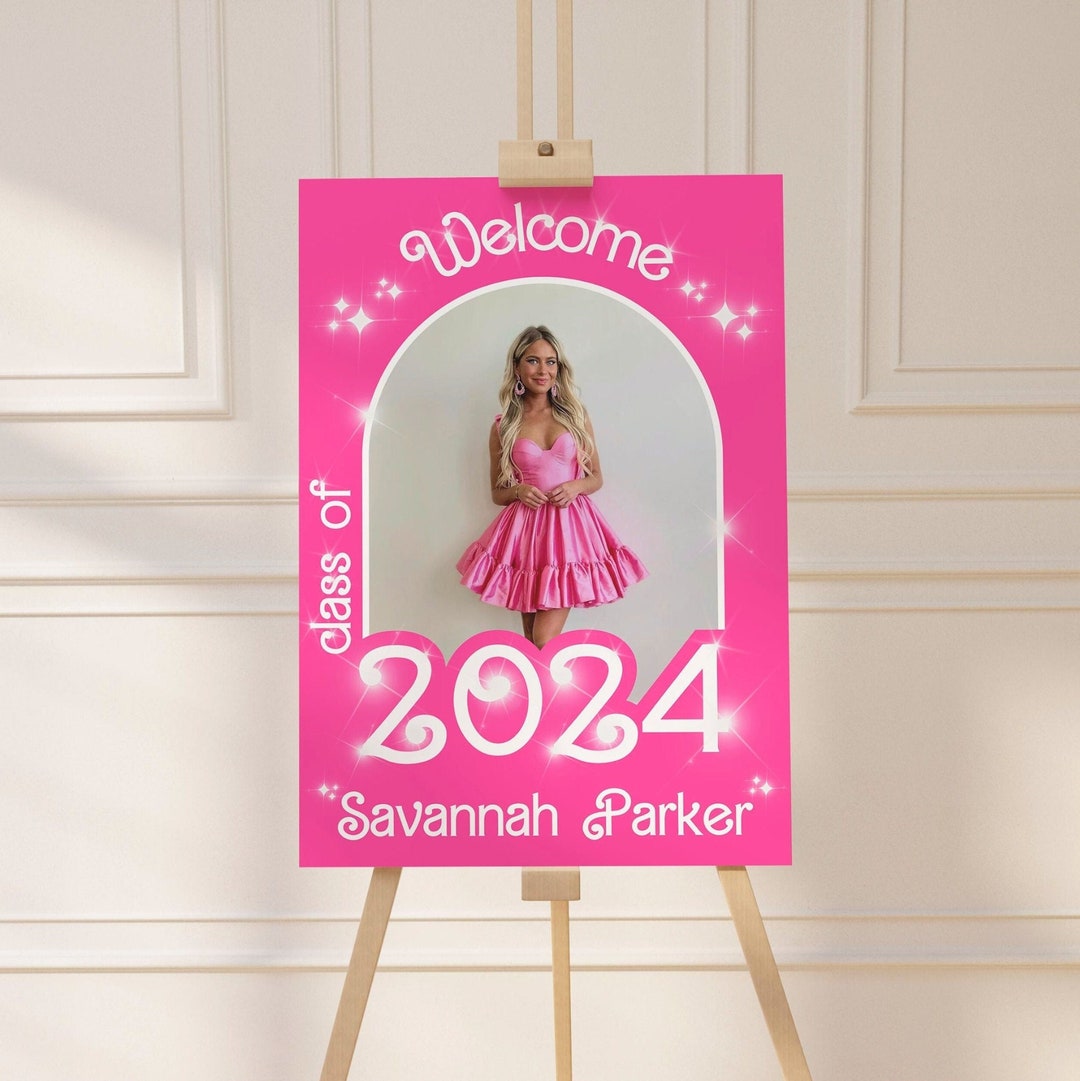 Hot Pink Graduation Welcome Sign Barb Doll Themed Graduation Sign ...