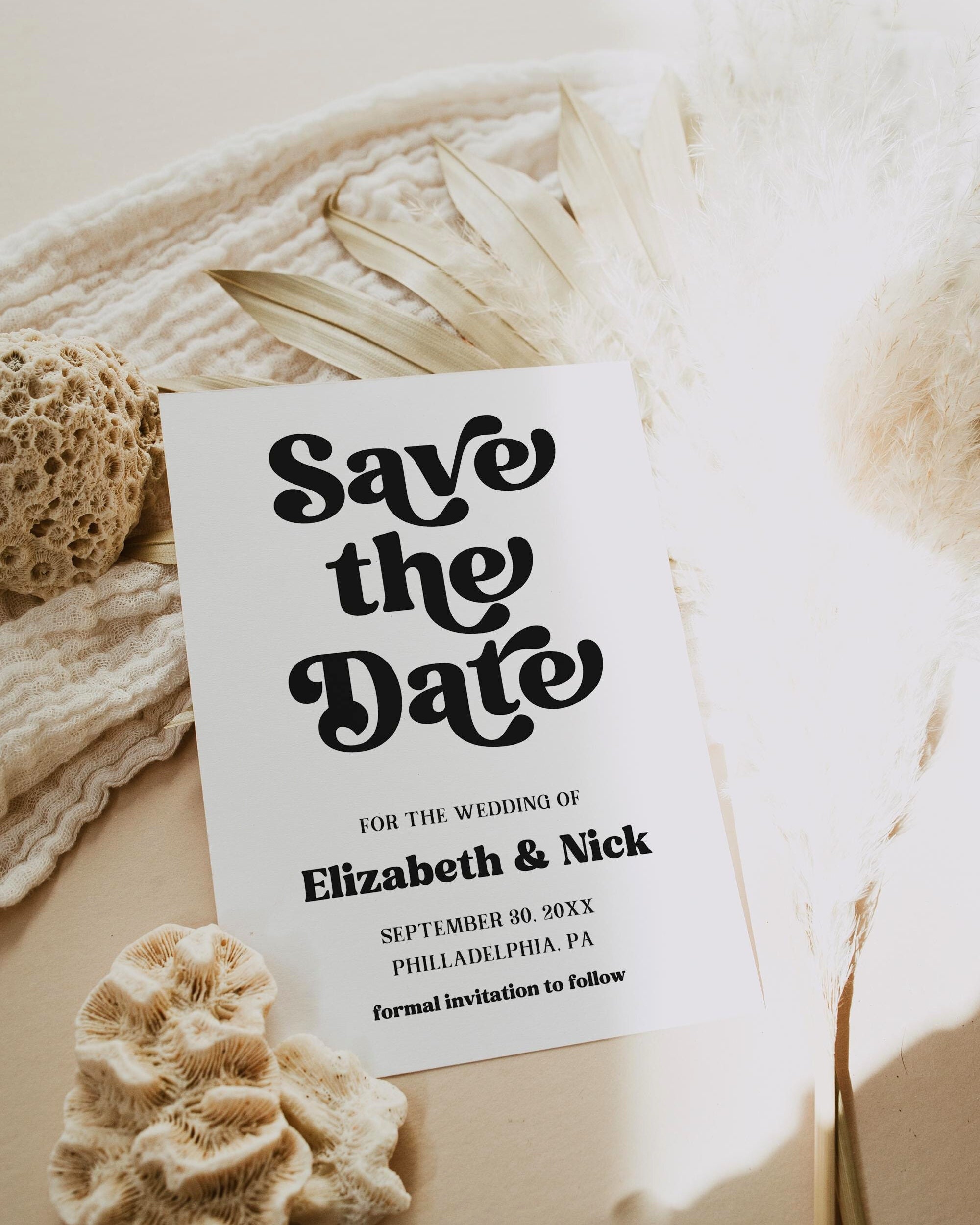 Retro Save the Date Editable Template Modern Retro 70s Save - Etsy