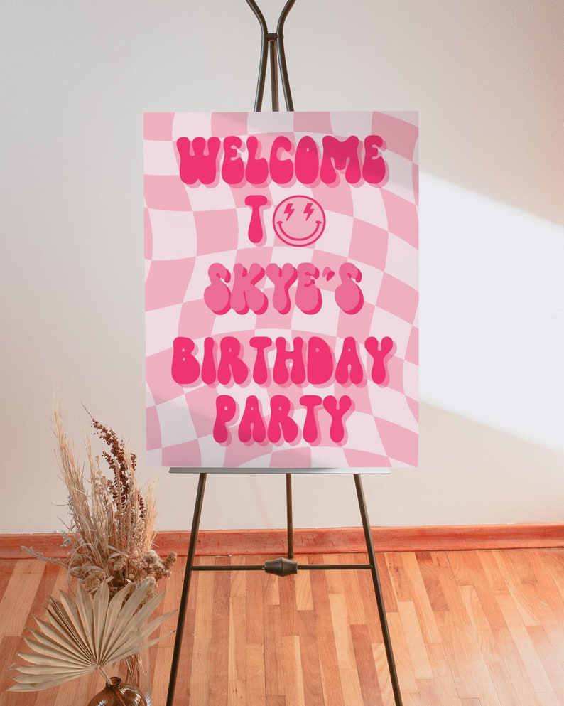 Editable SMILEY Welcome Sign Template Retro Pink Smile Face - Etsy