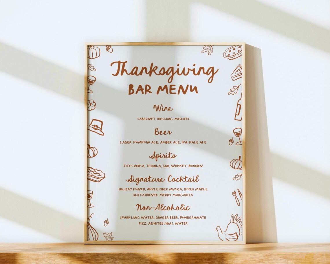 Thanksgiving Cocktail Drink Menu Sign Editable | Fall Cocktail Menu ...