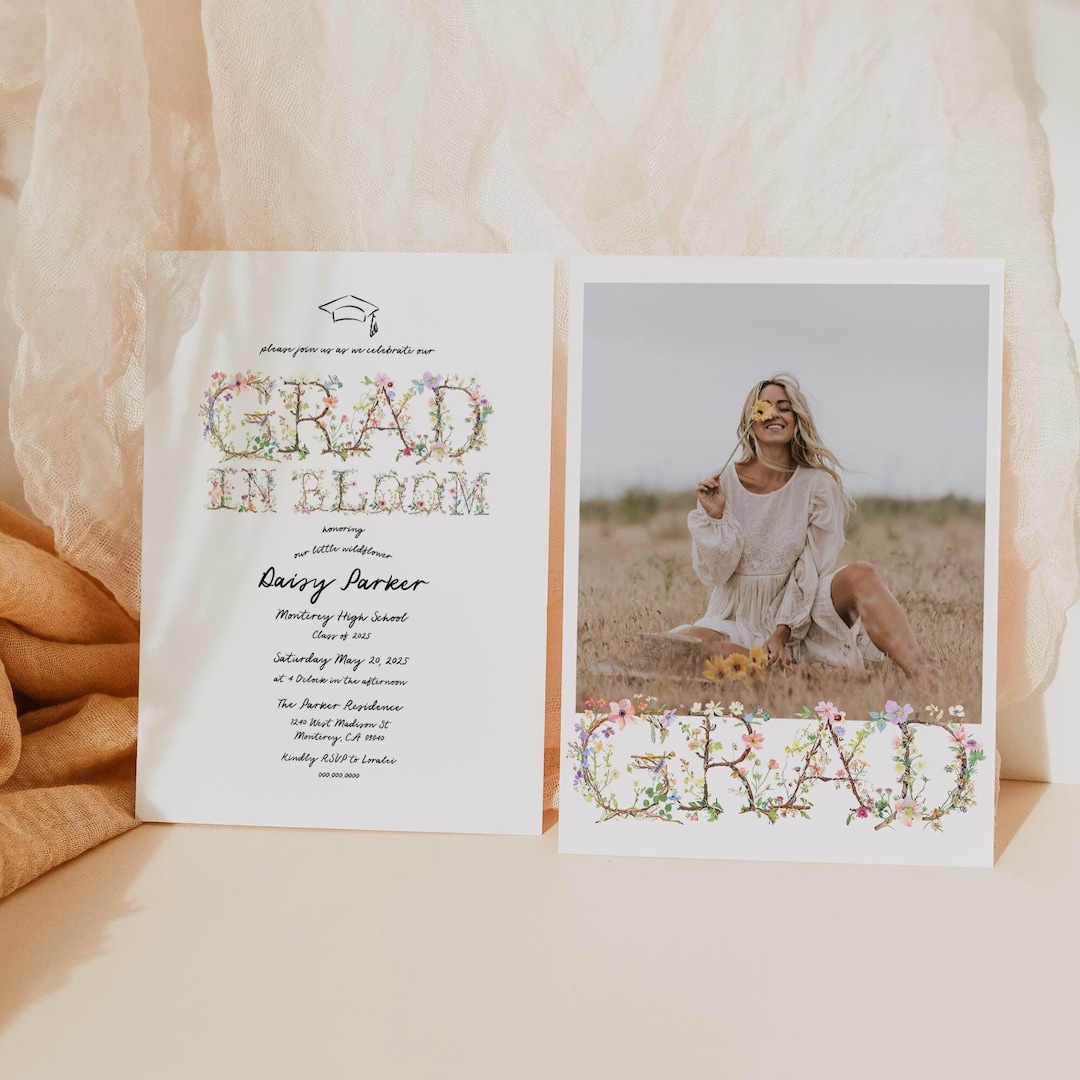 Grad in Bloom Wildflower Graduation Invitation Photo Card Template ...