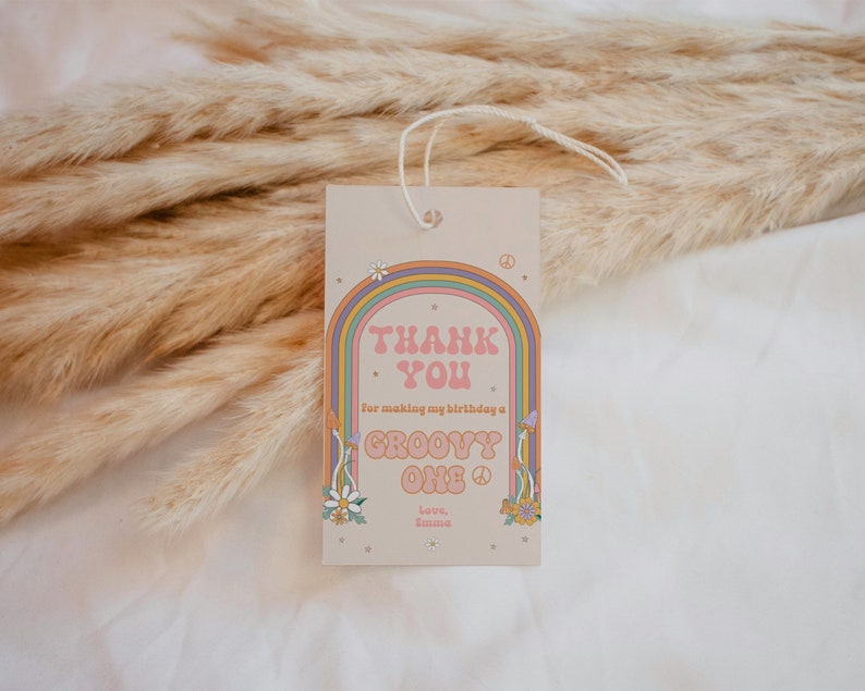 GROOVY ONE Gift Tag Editable Template | Retro Thank You Gift Tags | 70s ...