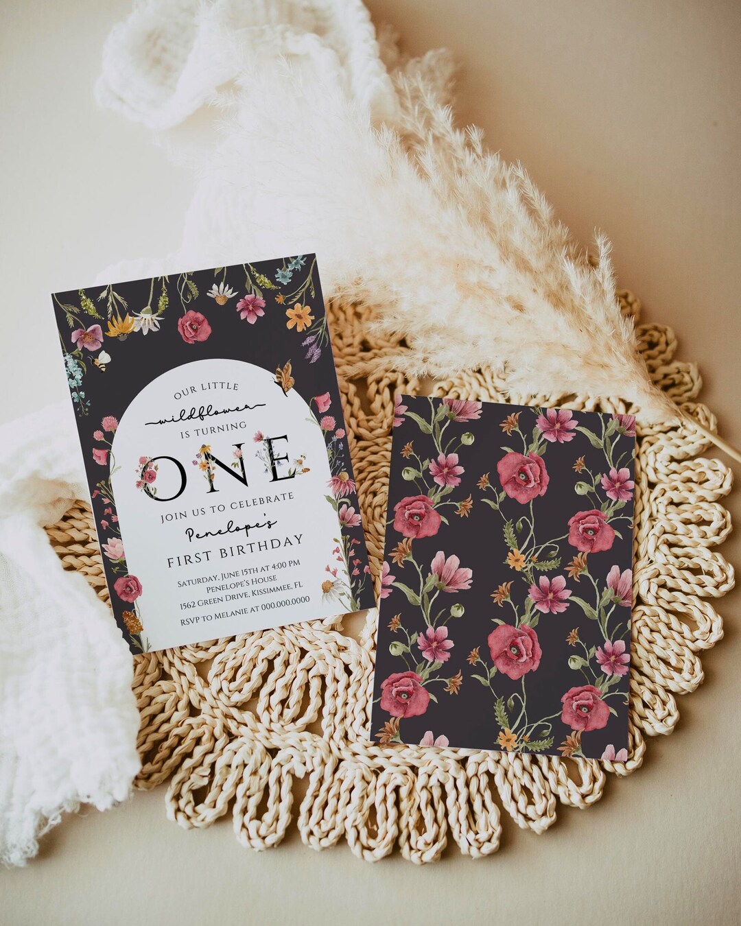 Little Wildflower First Birthday Arch Invitation Wildflower 1st ...