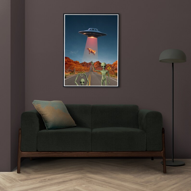 Alien Abduction Printable UFO Poster Cow Friendly Aliens Digital Prints ...