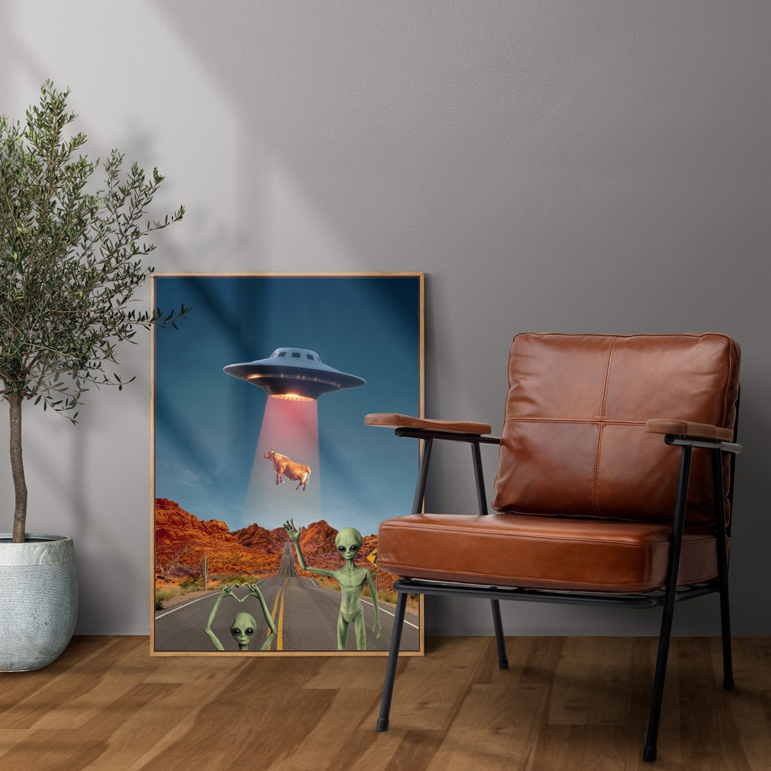 Alien Abduction Printable UFO Poster Cow Friendly Aliens Digital Prints ...