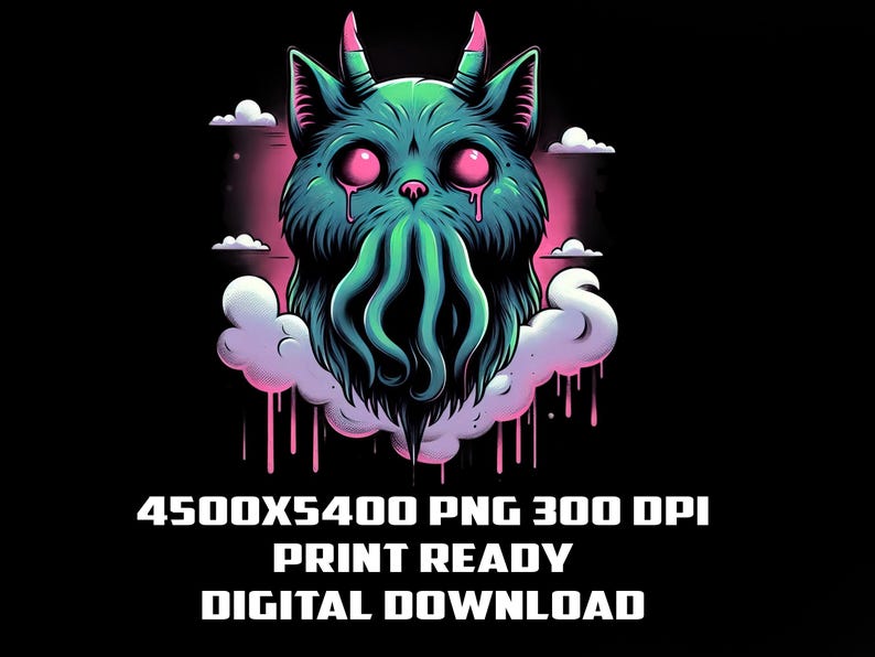 Cat Cthulhu Demon, Shirt Design, Printable, Digital Download Dark Scary ...